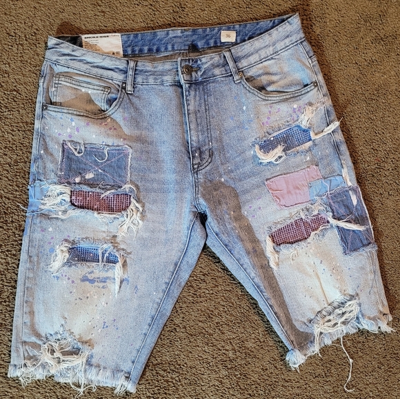 smoke rise | Shorts | Smoke Rise Mens Color Patch Stretch Denim Shorts ...